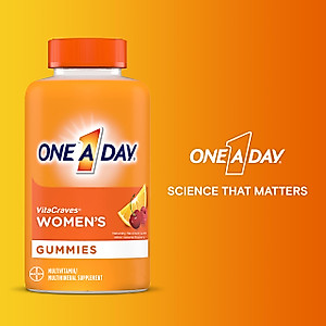 One A Day Women’s Multivitamin Gummies, Supplement with Vitamin A, Vitamin C, Vitamin D, Vitamin E and Zinc for Immune Health Support, Calcium & more, Orange, 230 count, Fruity