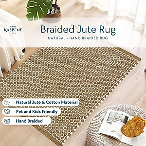 Kaspene Home, Braided Natural Jute Rug, Handmade with Braided Weave, Durable, Ideal for Entryway, Living Room, and Kitchens - Boho, Farmhouse, Pet and Kid Friendly 4'x6'