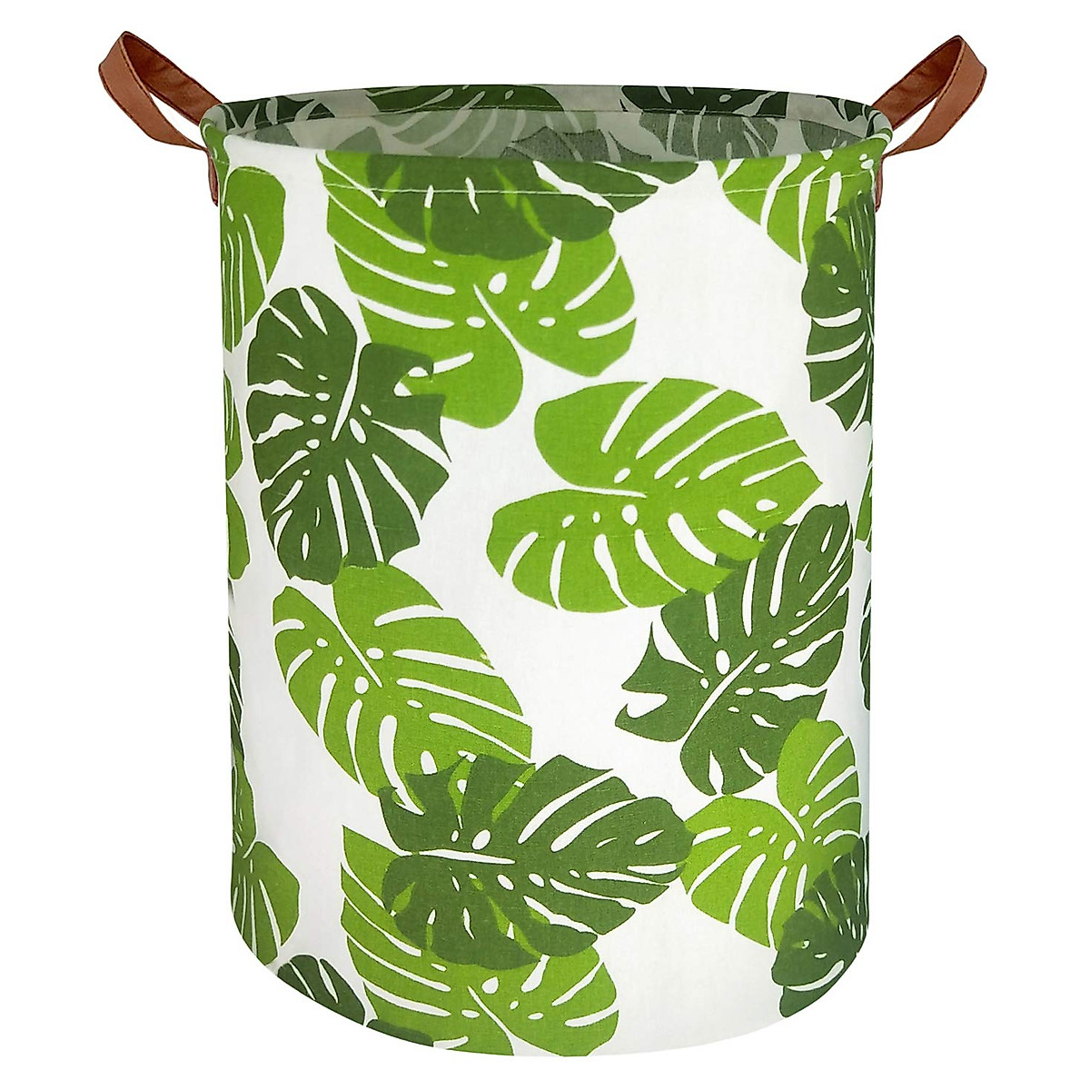 HIYAGON Laundry Baskets,Collapsible Hamper, Canvas Fabric Laundry Hamper,for Toy Organizer Bins,Gift Baskets, Bedroom, Clothes, Nursery,Kids,Boys (Green Leaf)