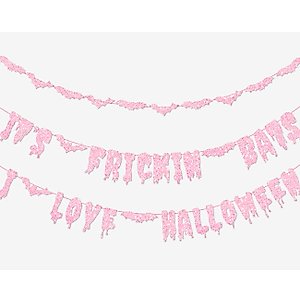 Pink Halloween Decorations It's Frickin Bats I Love Banner Halloween Bats Hanging Garland Bunting Halloween Fireplace Mantle Glitter Pink Bats for Pink Halloween Party Decorations