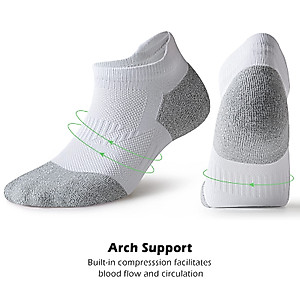 Gonii Compression Athletic Ankle Socks Women Running Cushioned Low No show Socks 5 Pairs (White)