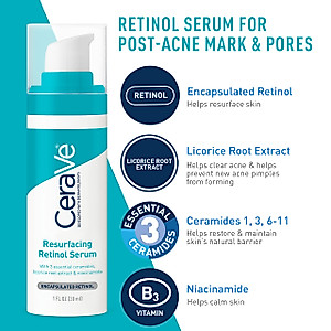 CeraVe Acne Skin Care Set | 5oz Acne Foaming Cream Cleanser + 1oz Resurfacing Retinol Serum + 2oz AM Facial Moisturizing Lotion with SPF 30 + 2oz PM Facial Moisturizing Lotion | Skin Care Routine