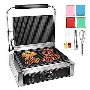 POWLAB Commercial Sandwich Panini Press Grill 2200W Sandwich Press Grill Machine Electric Stainless Steel Sandwich Maker Non Stick Surface Kitchen Equipment for Making Hamburgers Steaks Bacons