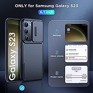 Simtect Compatible with Samsung Galaxy S23 Case with Camera Cover [12FT Mil-Grade Shockproof] [Anti-Scratch& Anti-Fingerprint]Slim Protective Silicone Bumper Phone Case for Samsung S23 Case 6.1" Black