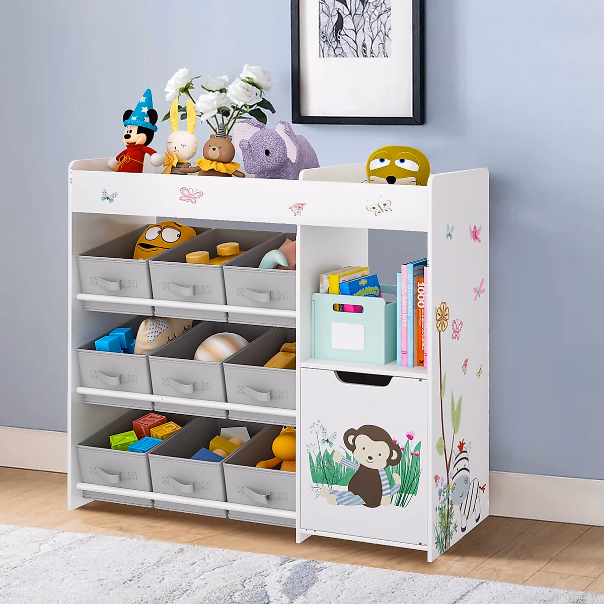 TTVIEW Toy Storage Organizer for Kids, Toy Shelf with 9 Storage Bins for Playroom, Children’s Room, Living Room 35.5 x11.8 x 31.5 in