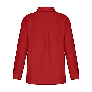 SMIDOW Womens Button Down Cotton Linen Shirts V Neck Roll Up Short|Long Sleeve Blouses Loose Collared Shirt Casual Work Tops