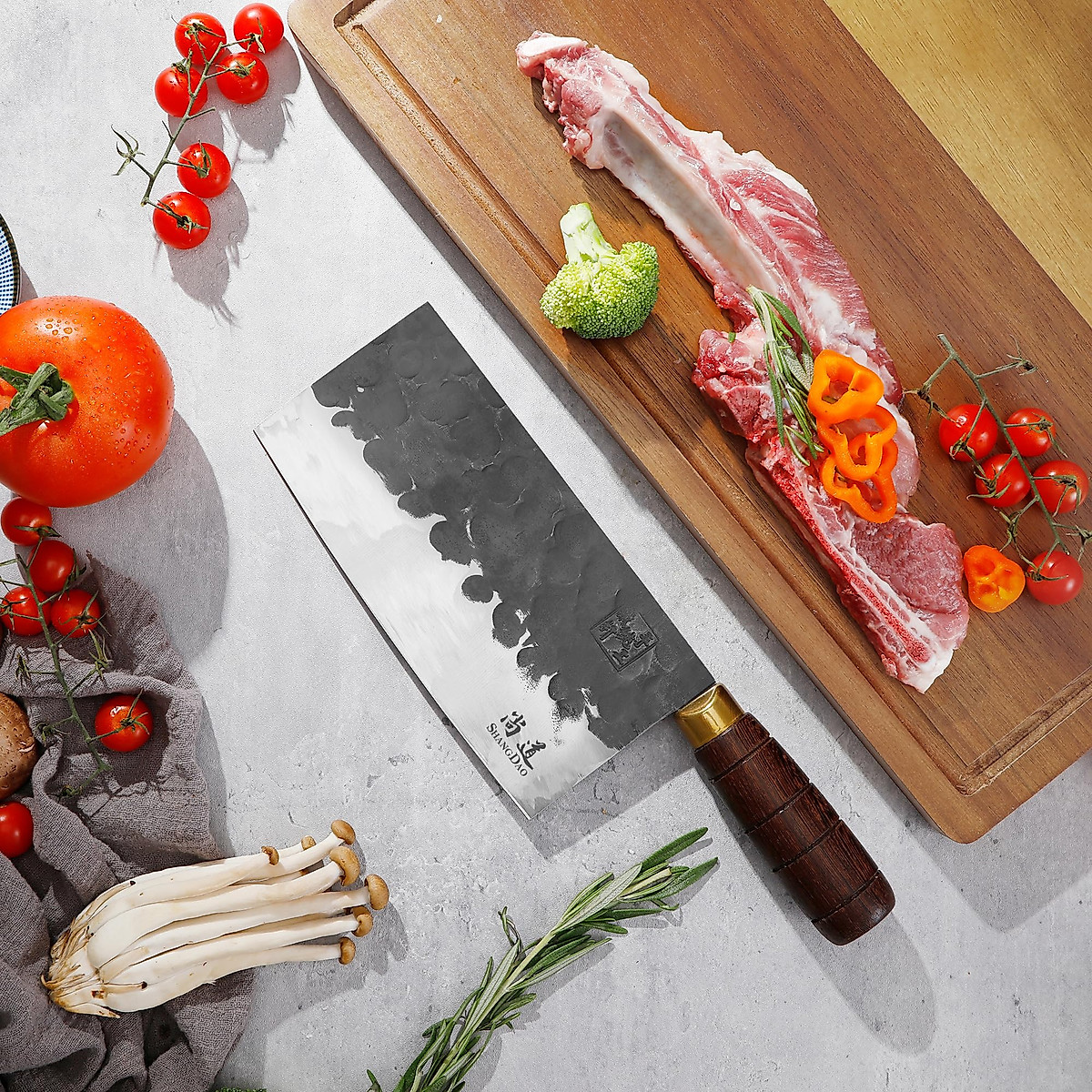 SHANGDAO Meat Cleaver Knife, 7.4 ″ Heavy Duty Razor Sharp Butcher Cleaver Kitchen Knife, High-carbon steel Chopper Knife, Forged Blade & Wood Handle, For Home Kitchen and Restaurant