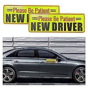 Ziciner 2 PCS Student Driver Magnet for Car, Reflective New Driver Vehicle Safety Signs, Please Be Patient Student Driver Magnet Decals, Beginner Safety Warning Bumper Magnet Signs (Style 7)