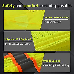 SHORFUNE High Visibility Safety Vest with 10 Pockets, Mic Tabs, Zipper and Reflective Strips, Reflective Construction Vest for Men and Women, ANSI/ISEA Standards, Yellow, M