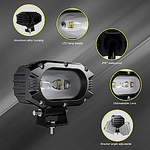 SLARY 2PCS 4 Inch LED Work Lights Flood Single Row White/Amber Flasing Strobe Pods Off Road Driving Fog Lights with Switch Wiring Harness for Truck, 4x4, SUV, ATV