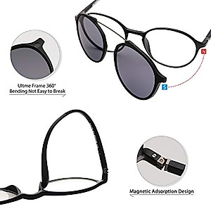 Bauhaus Magnetic Sunglasses Clip on for Men & Women UV400 Polarized Retro Round Anti-glare Clear Eyeglasses