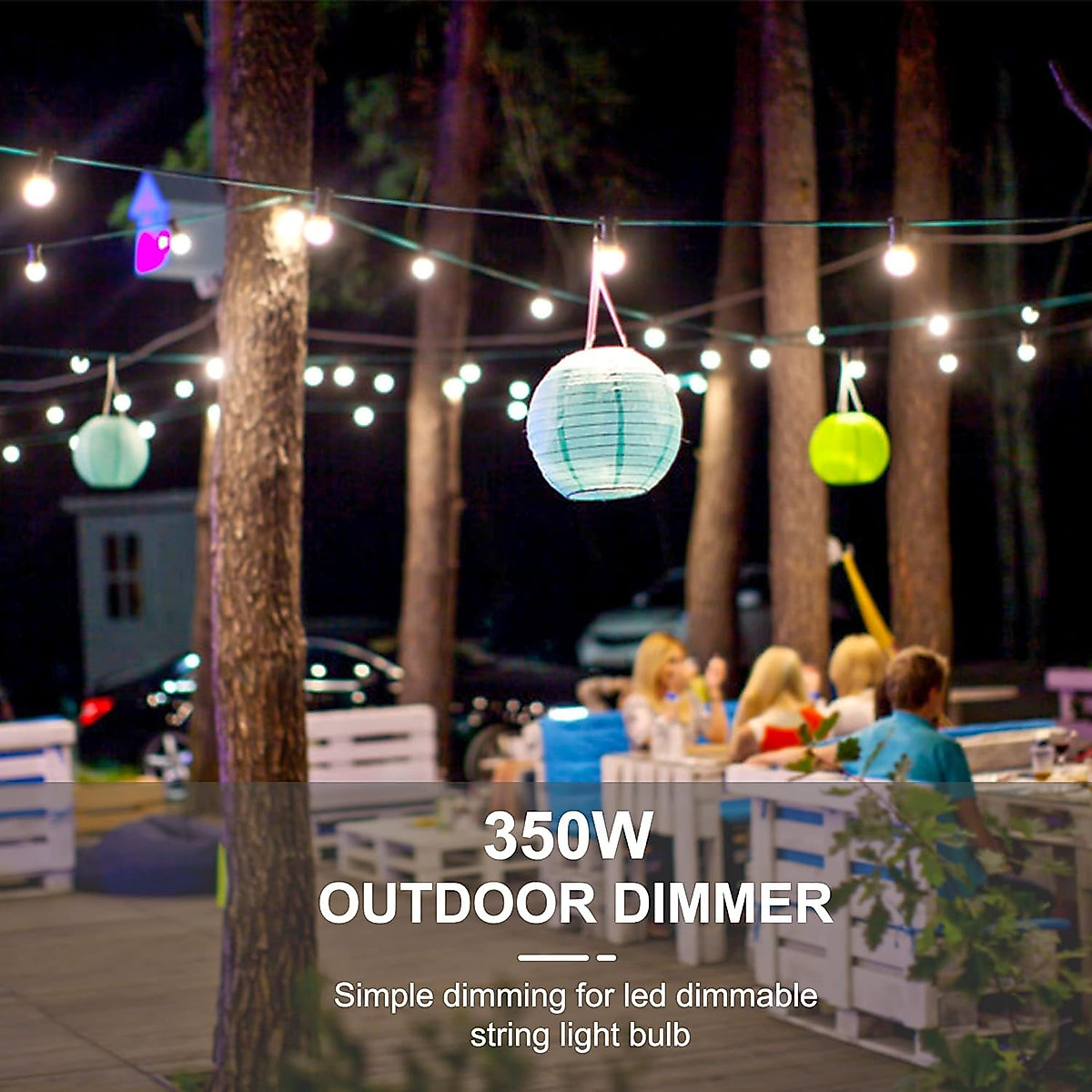 Outdoor Dimmer for String Lights,350W String Light Dimmer Switch,100ft Remote Control Dimming Timer for Led Light,Lamp and Patio Light,Dimmer for Outdoor String Light,Dimmer Plug,Timer,Waterprooof