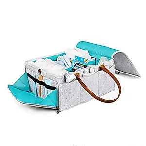 Large Diaper Caddy Organizer Baby Nursery Storage Basket with Zipper Lid and Leather Handle Baby Wipes Stacker Bin Holder - 38 x 25 x 18 cm