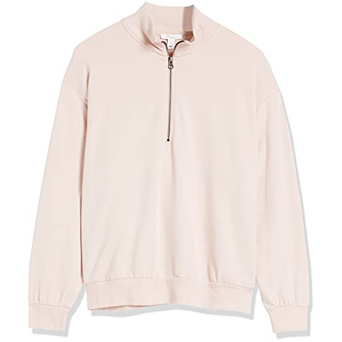Daily Ritual Women's Terry Cotton and Modal Relaxed-Fit Quarter-Zip Sweatshirt, Light Pink, X-Large