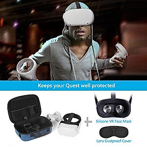 JSVER Storage Case for Meta Quest 2 Carrying Case For Oculus Quest 2 and Controllers, Elite Strap Accessories, Hard Shell Travel Protective Case for Meta/Oculus Quest 2 with Shoulder Strap (Blue)