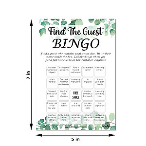 RokAPary Eucalyptus Theme Find The Guest Bingo Game, Wedding, Bridal Shower, Bachelorette or Engagement Party Game, Event Activities Play Pack of 50 Cards 5”x7” Made in USA