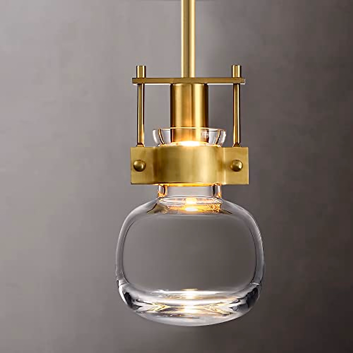 BUNKOS Modern Gold Pendant Light Hand Blown Glass Pendant Lighting for Kitchen Island Mini Globe Hanging Light Fixture in Brushed Brass Finished