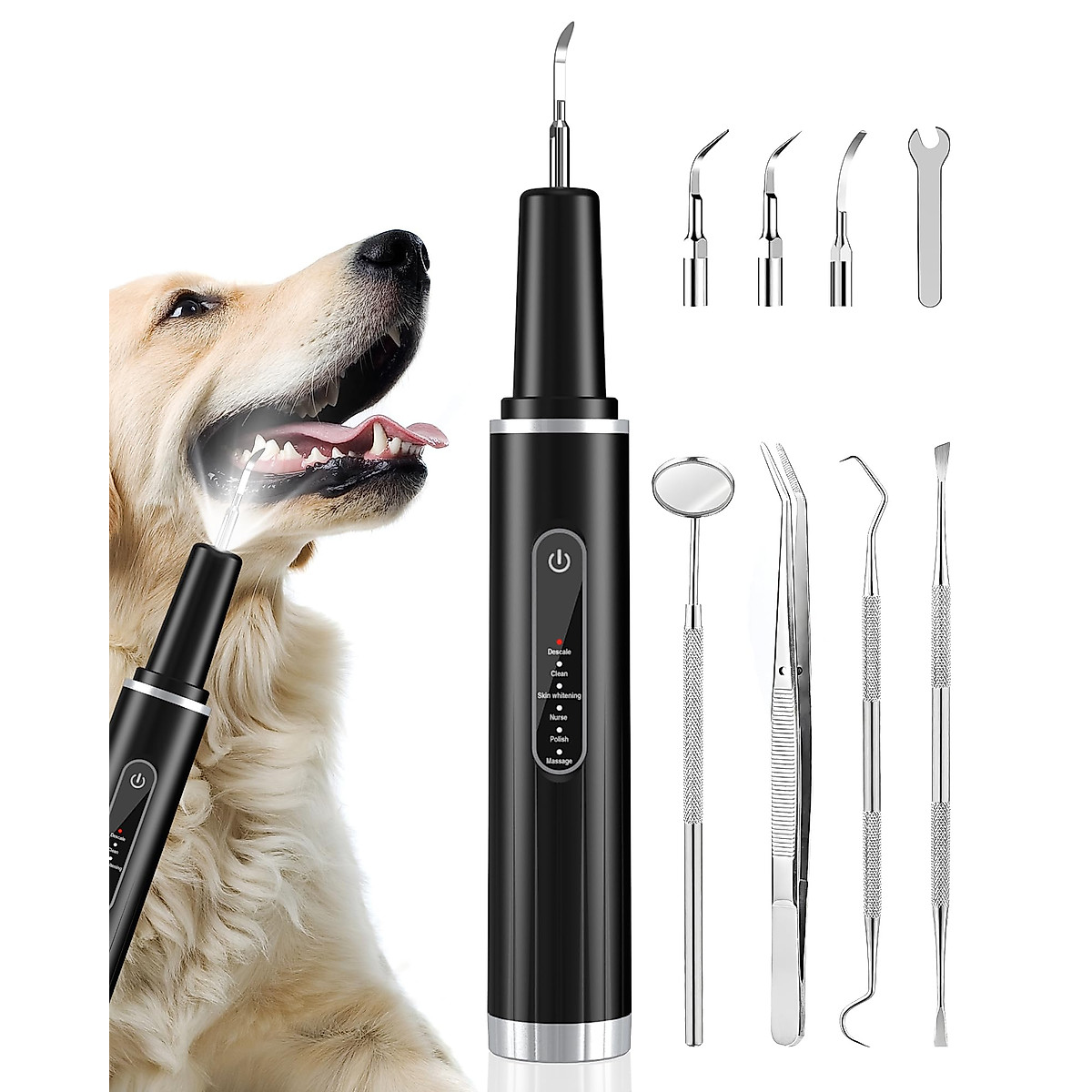 YXFAIRY Dog Tartar Remover for Teeth, Dog Plaque Remover for Teeth, Dog Ultrasonic Teeth Cleaner Toothbrush for Dog Cat, Teeth Cleaning Kit -Tartar Remover for Teeth Stains (Black, 8.46 in)