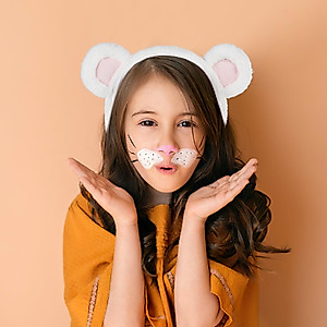 SOLUSTRE Bear Ears Headband Cloth Bear Face Wash Headband Adorable Head Wear for Women and Kids, White