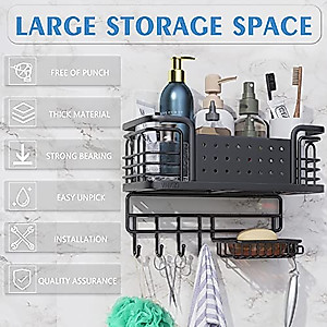 VNKZI Full Stainless Steel Adhesive Shower Caddy Shelf Organizer, No Drilling Rustproof Wall Stall Basket High Suction Shelves with Soap Sponge Holder, Bathroom Storage Rack