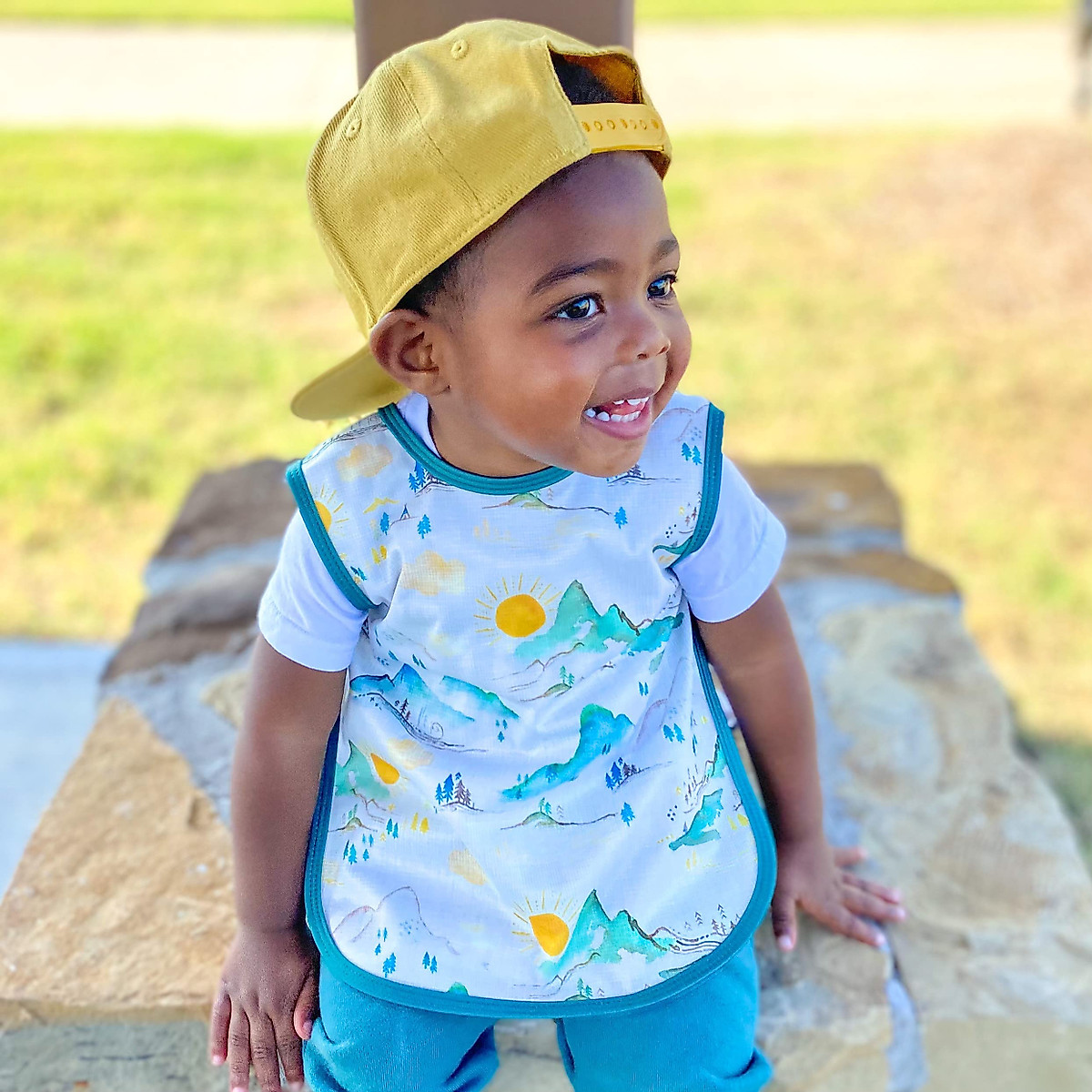 BapronBaby Mountain Mist Bapron - No Neck Tie Safer Bib for Baby & Toddler - Soft Waterproof Stain Resistant - Machine Washable - Sz Baby/Toddler 6m-3T