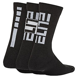 Nike Elite Crew Socks 3-Pair (Little Kid/Big Kid) Black/White MD (5-7 Big Kid Shoe, 6-10 Women Shoe, 6-8 Men Shoe)