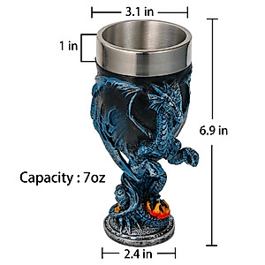 alikiki Medieval Fantasy Blue Dragon Goblet - Dungeons and Dragons Gifts Party Decoration D&D Game Chalice Cup of Thrones Merchandise 7oz Stainless Steel Gothic Drinking Cups