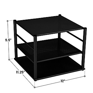 Kitchen Cabinet Organizer – Full Metal 3-Tier Black Pantry Organizer with Adjustable Shelves – Kitchen Foil and Plastic Wrap Organizer for RV, Camper, Home Organization and Storage – 12 x 11.25 inch