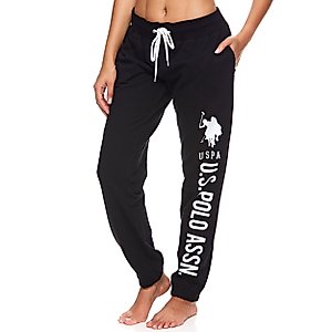 U.S. Polo Assn. Essentials Black Sweatpants with Pockets, Comfy, Breathable French Terry Womens Joggers (Black, Small)