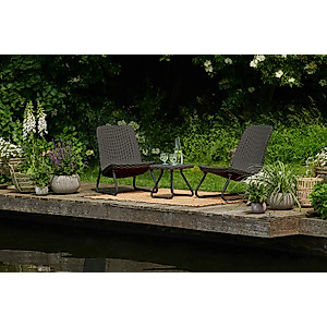 Keter Rio 3 Piece Resin Wicker Patio Furniture Set with Side Table and Outdoor Chairs, Brown