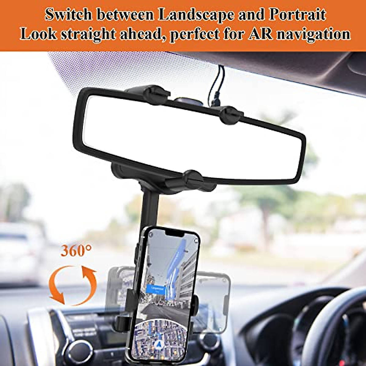 JHZWD Rear View Mirror Phone Holder, Car Phone Holder Rotatable and Retractable Universal Multifunctional Phone Mount for Car