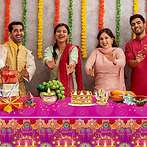 LARRAZABAL Diwali Tablecloths, Happy Diwali Table Covers for Indian Deepavali Festival of Lights, Rectangular Diwali Plastic Tablecloths Party Supplies