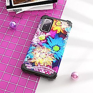 Galaxy S20 FE 5G Case with Tempered Glass Screen Protector(2020/2022 Released),IDweel Hybrid 3 in 1 Shockproof Heavy Duty Protection Hard PC Cover Soft Silicone Bumper Full Body Case for Women,Flower