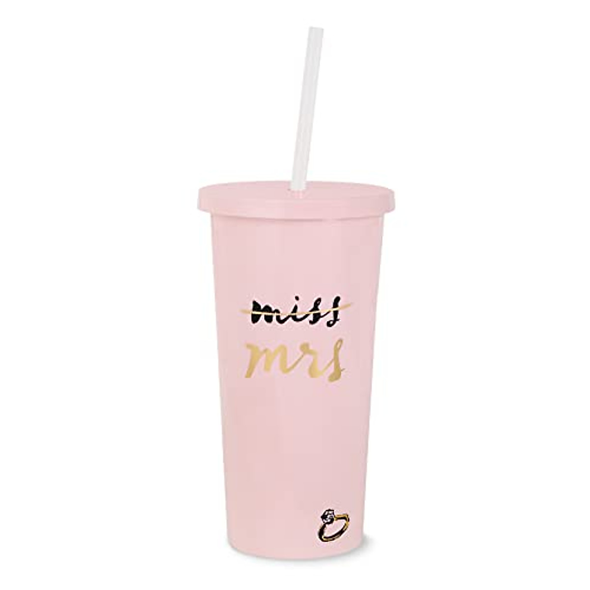 Kate Spade New York Acrylic Bridal Tumbler with Lid and Straw, 20 oz Tumbler for Bride to Be, Slim Double Wall Tumbler, Miss to Mrs. (Blush)