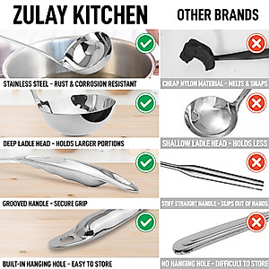 Zulay Kitchen Stainless Steel 13" Soup Ladle - Comfort Grid Steel Ladle with Long Handle and Ample Bowl Capacity Perfect for Stirring, Serving Soups and More - Heavy-Duty Metal Ladle