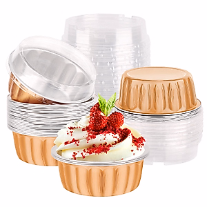 EUSOAR Disposable Foil Ramekins with Lids, 30 pack 8oz 235ml Aluminum Foil Muffin Liners Cupcake Baking Cups, Mini Pie Pans with Lids, Foil Baking Cups Containers for Creme Brulee or Cupcake