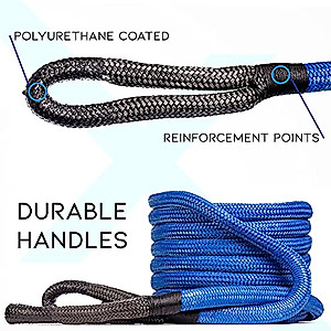 HEROX 1” x 30ft Kinetic Recovery Rope Kit - Offroad Tow Strap - Heavy Duty Tow Rope for Trucks ATV Vehicles SUV and UTV - Comes with 2 Soft Shackles and Storage Bag - Blue