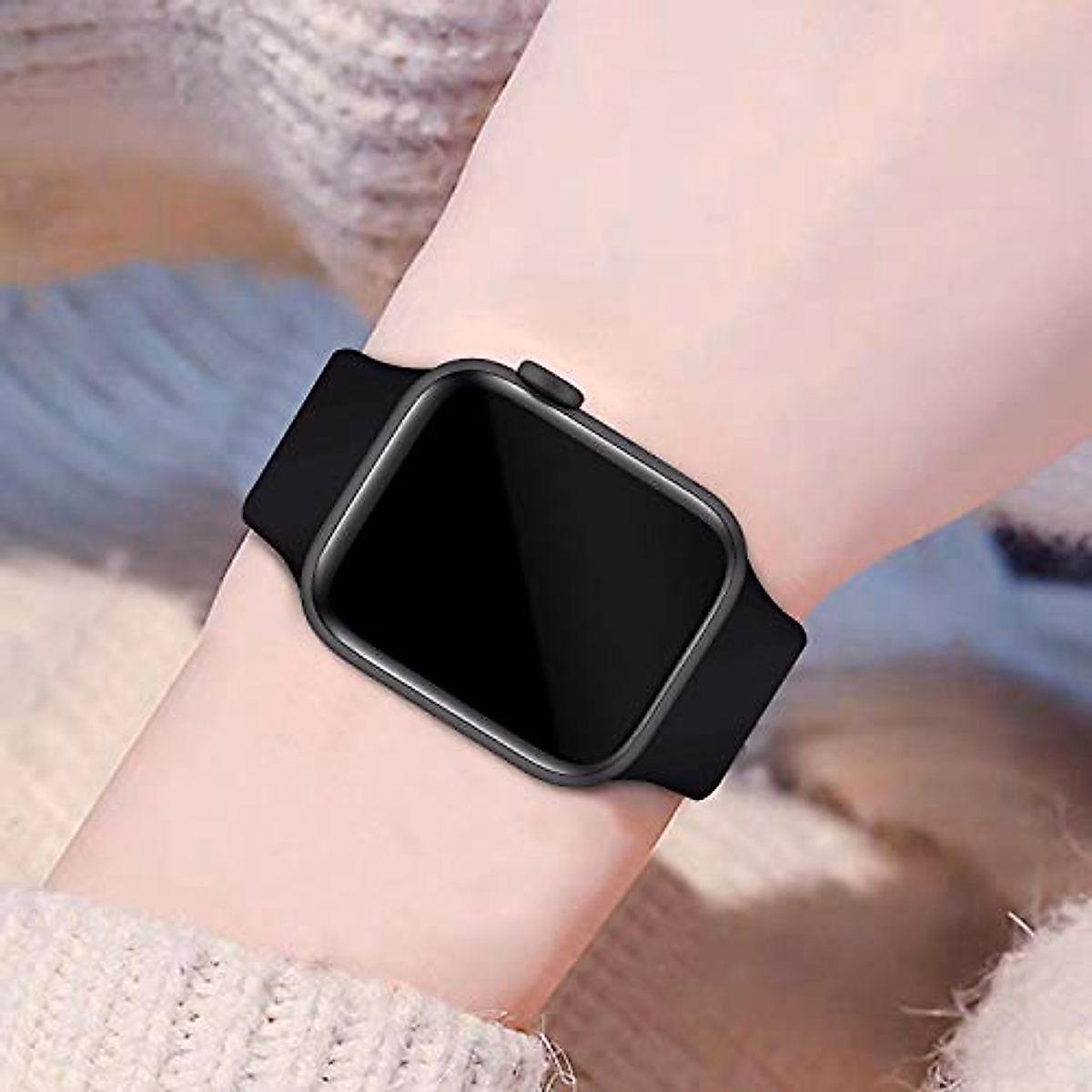 Distore Bands Compatible with Apple Watch 38mm 40mm 41mm 42mm 44mm 45mm, Soft Silicone Replacement Sport Strap Wristbands for iWatch Series 8/7/6/5/4/3/2/1 SE Women Men, Black