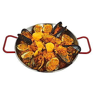 Sunrise Kitchen Supply Stainless Steel Paella Pan with Red Handle (8")