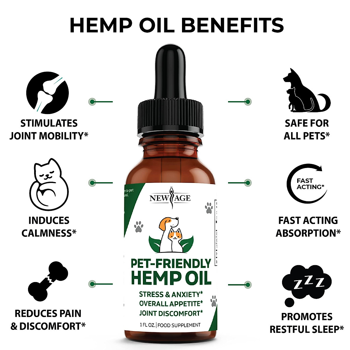 Natural Hemp Oil for Dogs and Cats by NEW AGE - Dog Calming Aid - Hip and Joint Health, Mobility, Immunity - Pet Hemp Oil Rich in Omega 3, 6, 9 – 2 Pack