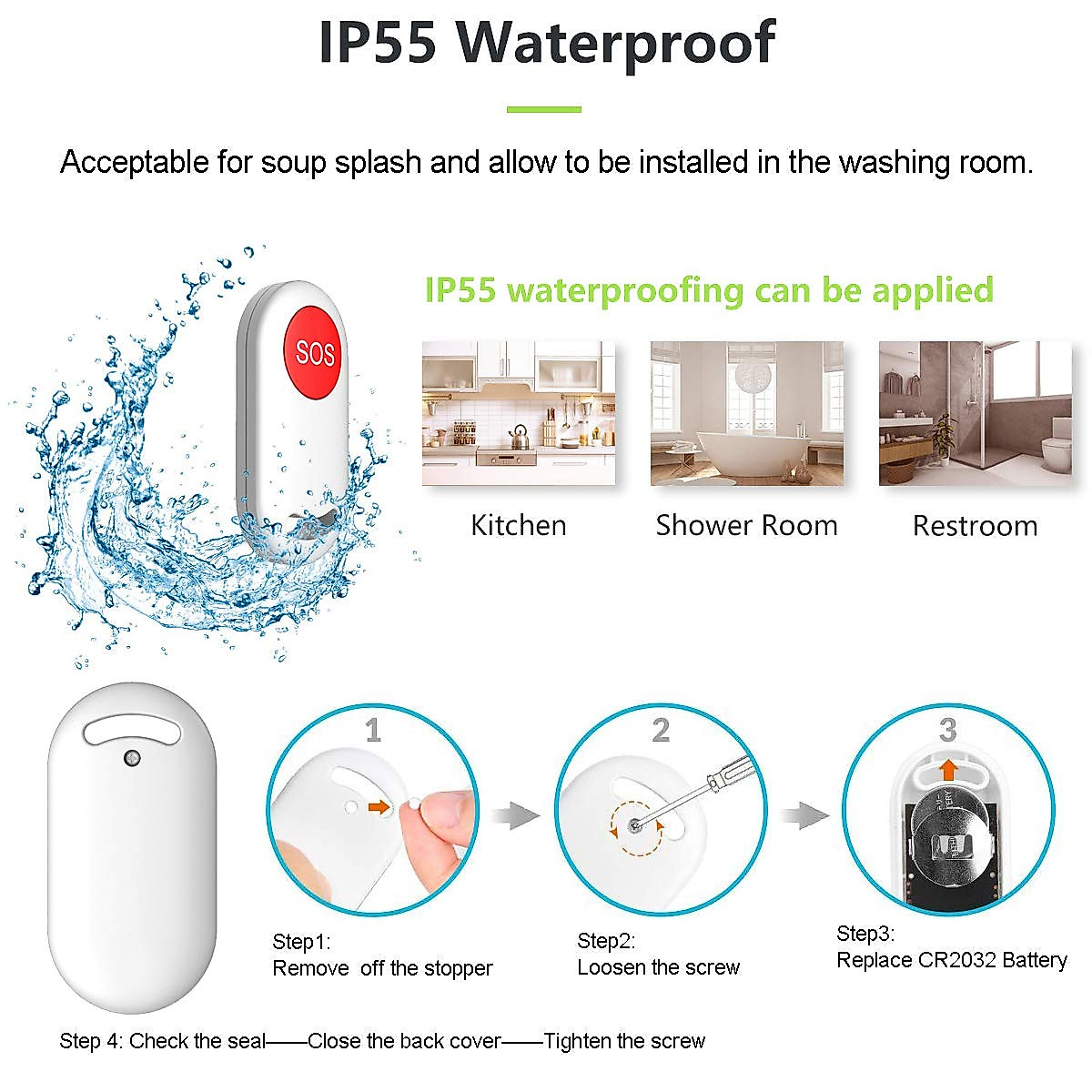 Caregiver Pager Wireless Call Button System Personal Alert Panic Button for Home Elderly Nurses Calling System with Pager and Emergency Button (1Receiver+1Button)