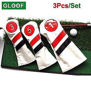 Yajun 3Pcs/Set Golf Club Head Covers Woods Driver 3 5 Wood Fairway PU Headcovers Men Women with Number Tag,White