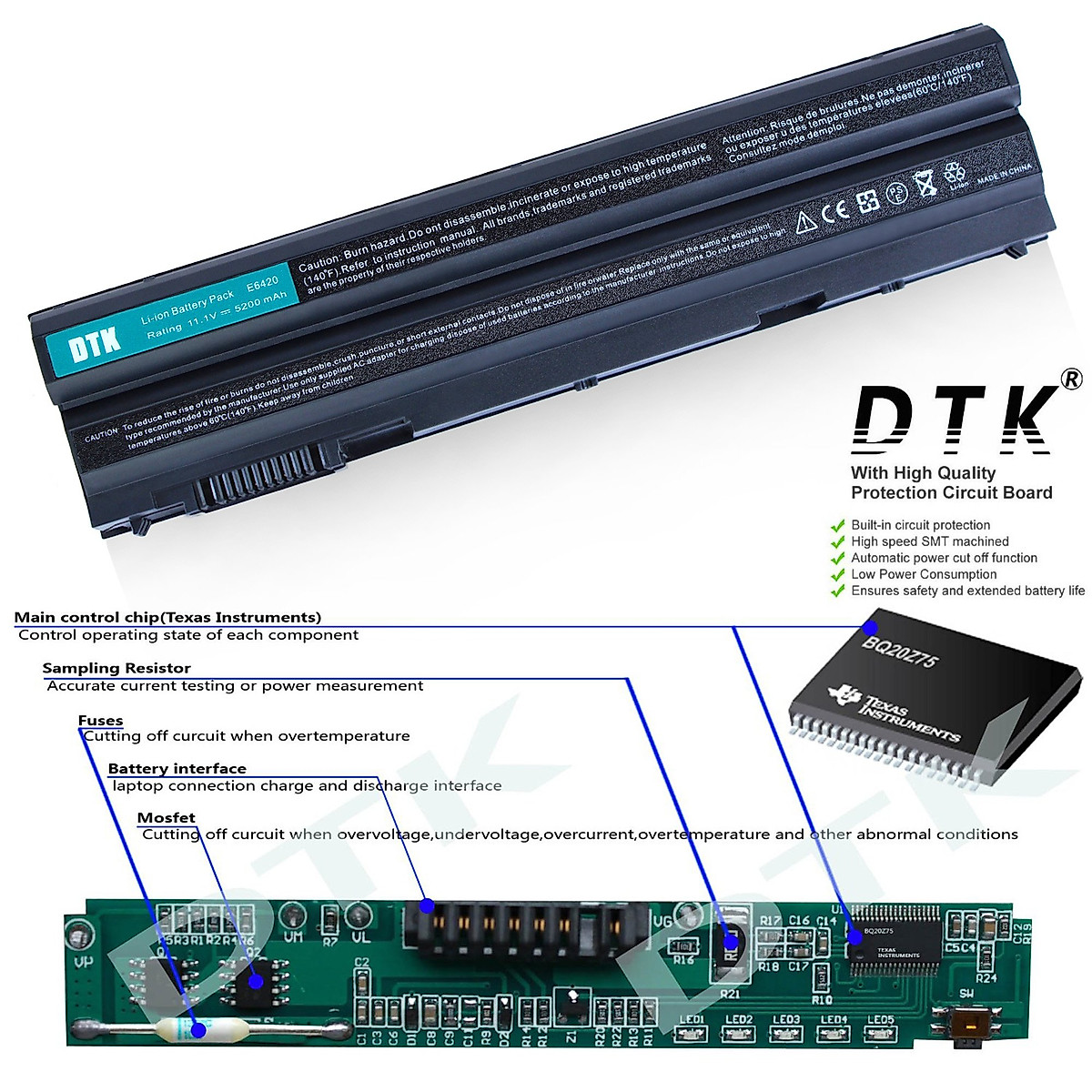 DTK E6420 E5430 E6520 T54fj Battery for Dell E5420 E5530 E6430 E6530 Inspiron 4420 5420 5425 7420 7520 4720 5720 7720 M421R M521R N4420 N4720 N5420 N5720 N7420 N7720 Vostro 3460 3560 Laptop Notebook