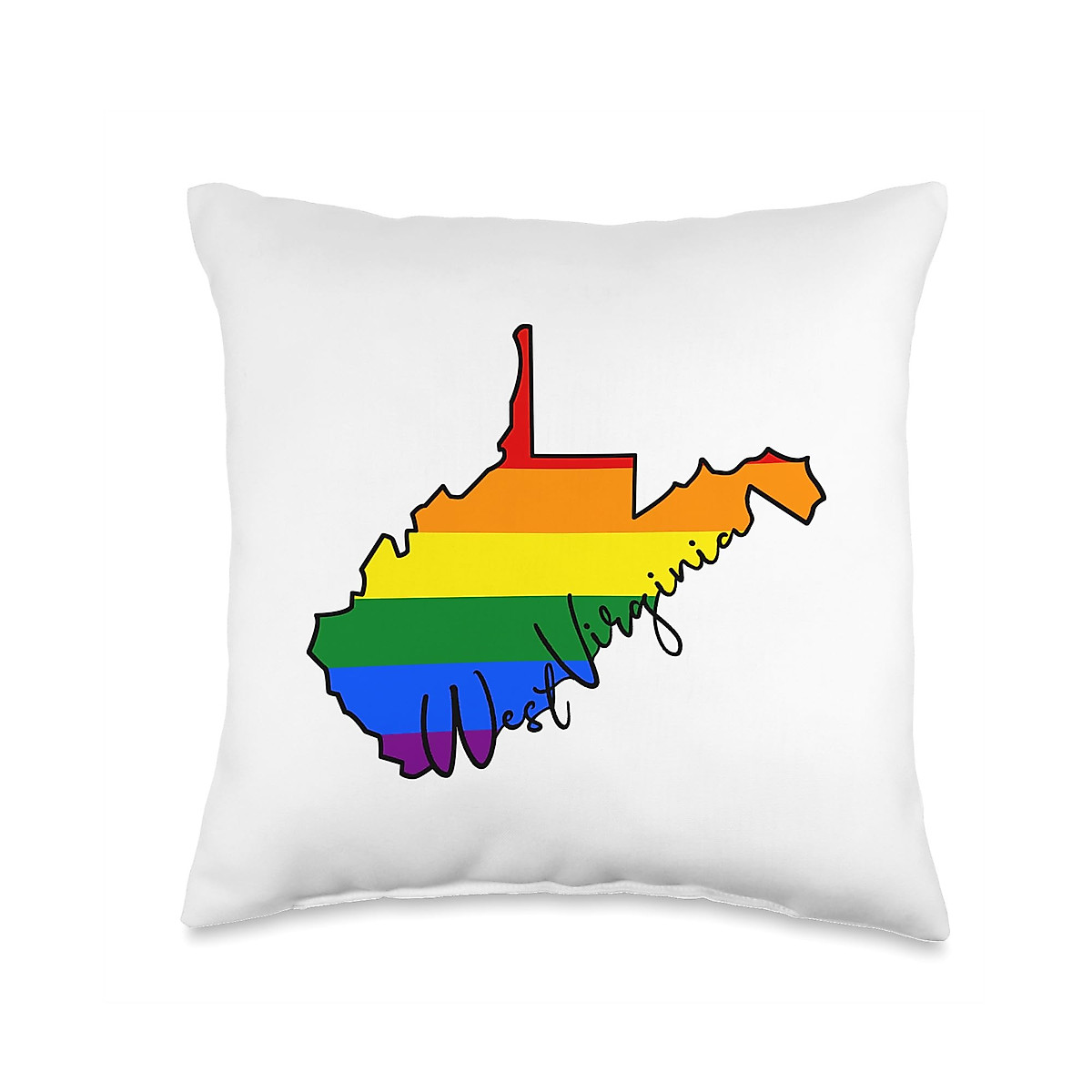 West Virginia Map USA State Rainbow Pride Flag West Virginia Map USA State Rainbow Flag Pride Month Throw Pillow, 16x16, Multicolor