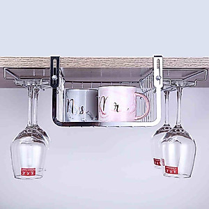 ZUQIEE Household Items Wine Glass Holder Under Shelf Wine Rack Shelf Inserts for Cupboard Stainless Steel Goblet Rack Red Wine Cup Holder Kitchen Cabinet Hanging Wine Rack
