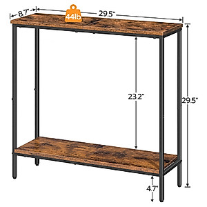 HOOBRO 2 Pack 29.5 Inches Narrow Console Table with Outlets, Small Sofa Table, Entryway Table with Shelves, Side Table, Display Table, for Hallway, Bedroom, Foyer, Living Room, Rustic Brown and Black