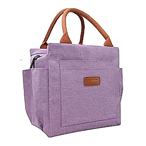 Joymee Lunch Bag Women Insulated Lunch Box Reusable Durable Leakproof Large Spacious Cooler Tote for Women Men Adult with Bottle Holder and Side Pockets for Work Office Travel Picnic - Purple