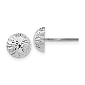 Polished Diamond-Cut Half Ball Dome Post Earrings in Real 14k White Gold 8 mm