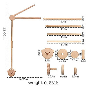 Baby Crib Mobile Arm - Wooden Baby Mobile Crib Holder for Mobile Hanging Baby Crib Attachment for Nursery Decor (Bear Crib arm)