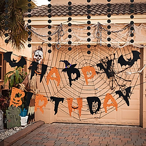 Halloween Happy Birthday Banner Orange Black Halloween Witch Birthday Banner Hocus Pocus Birthday Banner for Halloween Hocus Pocus Birthday Decorations Halloween Witch Birthday Supplies